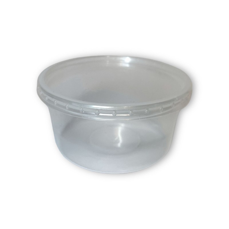 12.7cm round disposable plastic container with lid